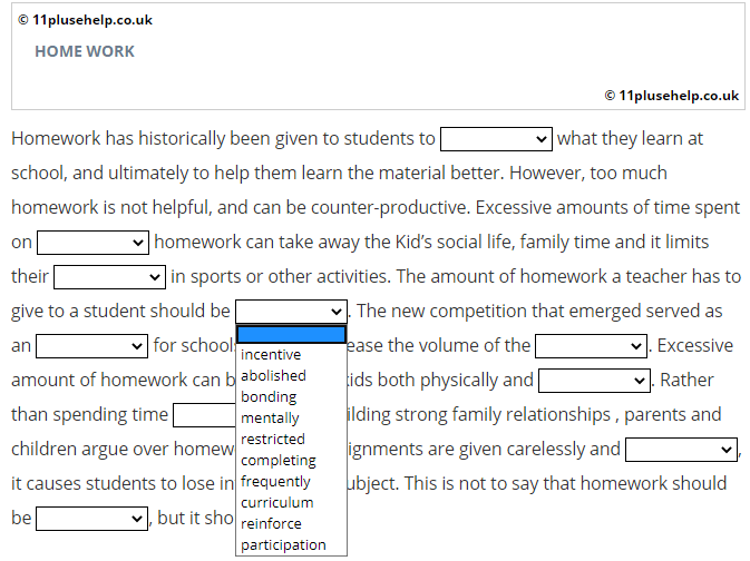 Free 11 Plus Cloze Practice Papers - Best 11 Plus Online Practice Exams ...