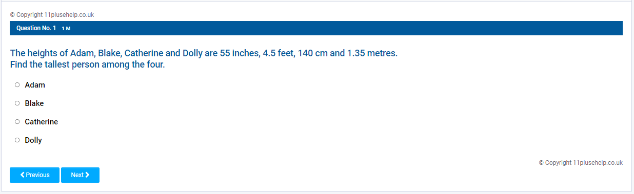 11 Plus Independent Maths Unit Conversion Mock 01 - Best 11 Plus Online ...
