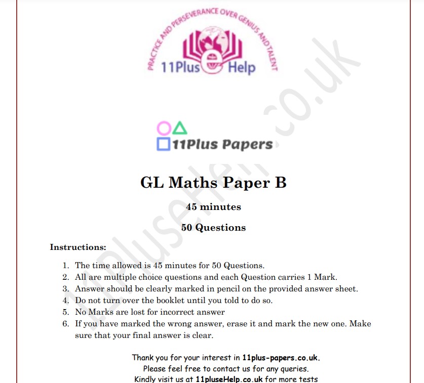 GL Maths Paper B - Best 11 Plus Online Practice Exams|11+|Free Tests ...
