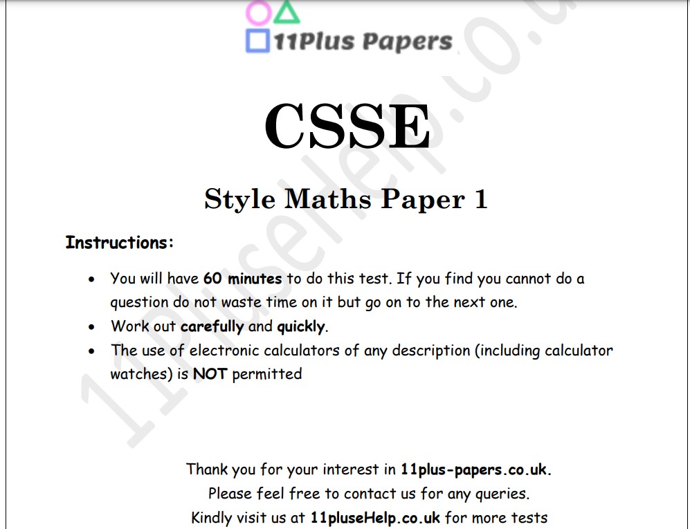 CSSE Style 11 Plus Papers - Best 11 Plus Online Practice Exams|11+|Free ...